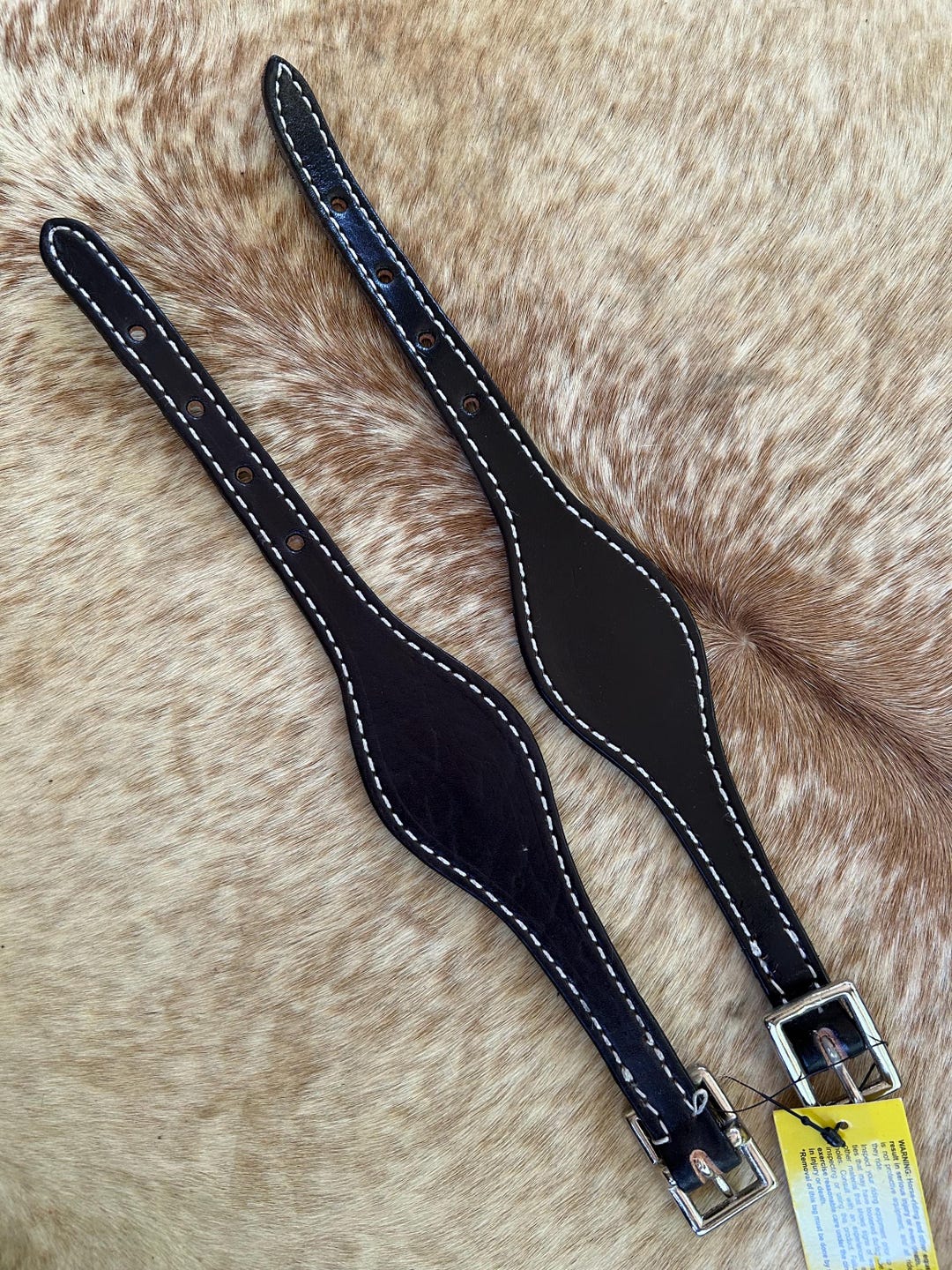 Pair of Black Top Grain Leather Western Saddle Replacement Stirrup ...