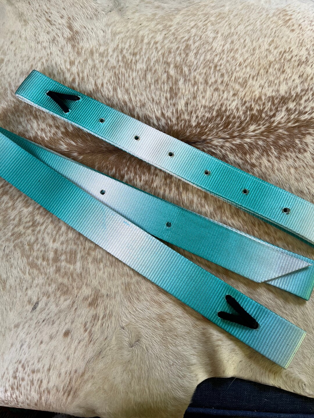 Teal Nylon Ombré Design Tie Strap & off Billet Set for Western Saddle ...