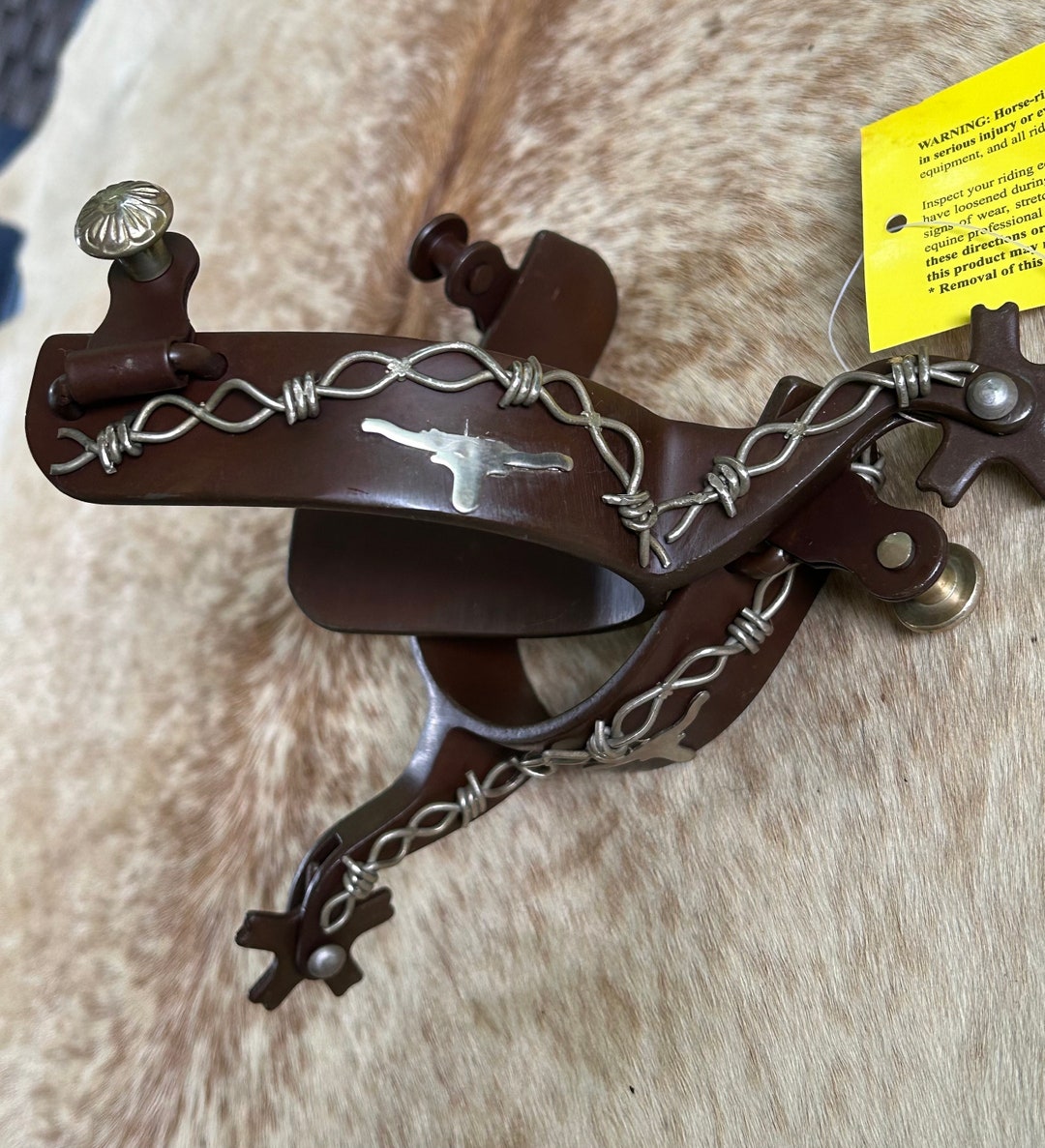 Pair Adult Size Brown Steel Western Spurs Silver Accents FREE SHIPPING ...