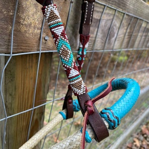 Beaded Complete Bitless Hackamore Rawhide Bosal Bridle Set Horse Size ...