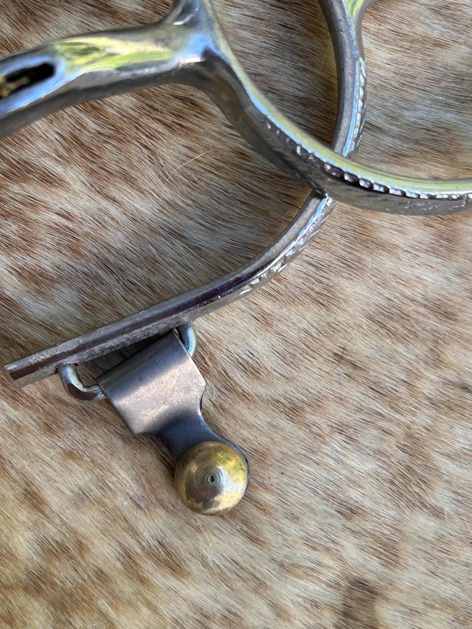 Pair Adult Size Western Embossed Chrome Plate Spurs Brass Rowels and ...
