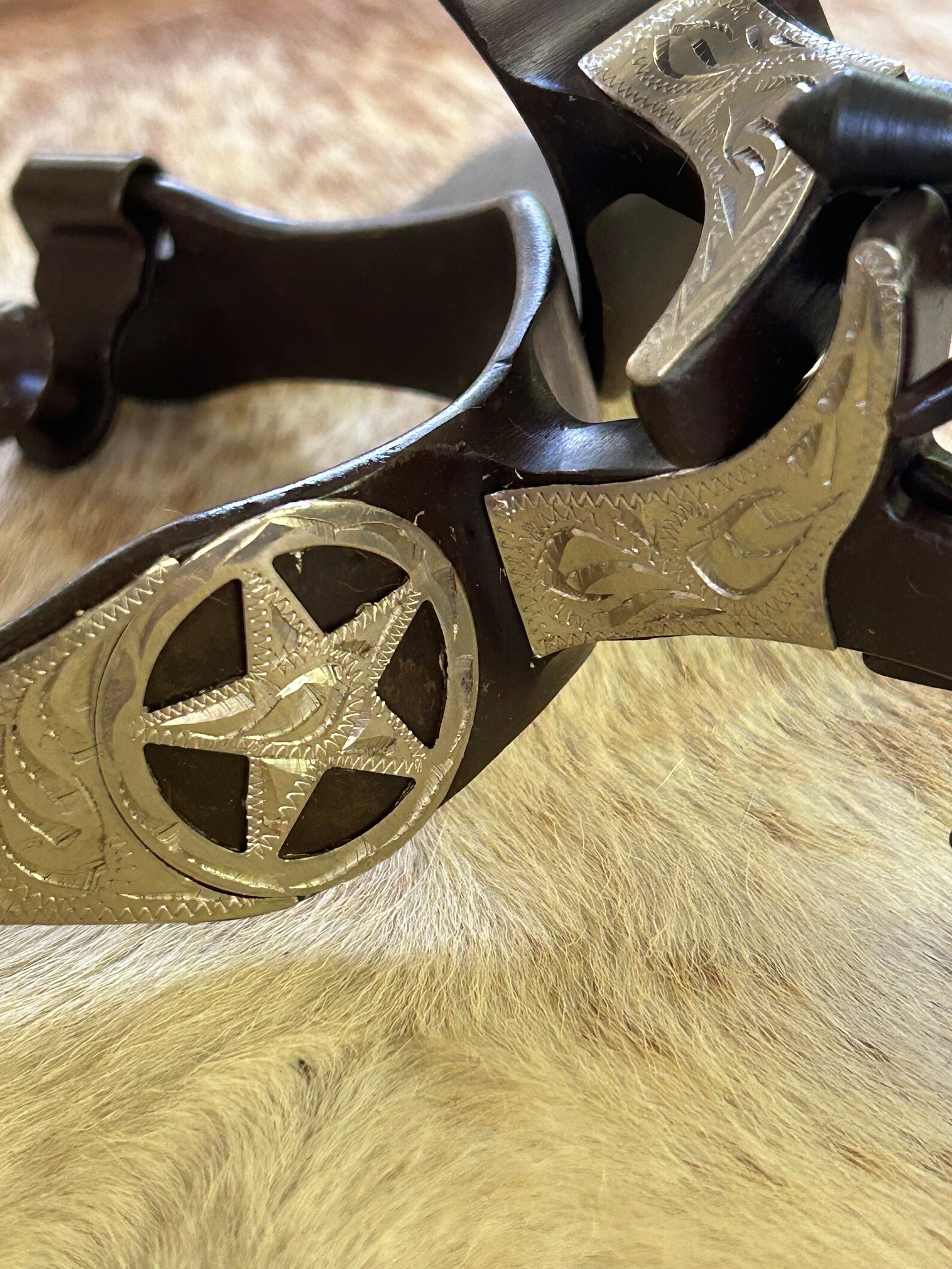Pair Adult Size Brown Steel Western Jingle Bob Spurs Engraved Silver ...