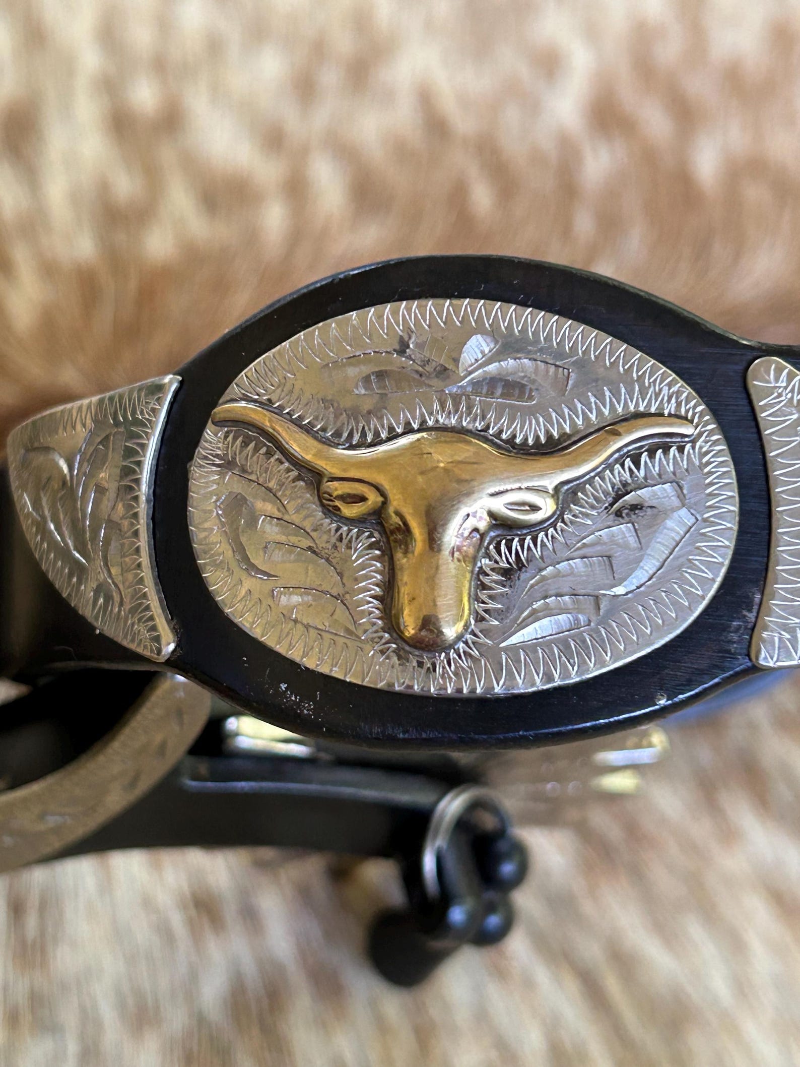 Pair Adult Size Black Steel Western Jingle Bob Spurs Engraved Silver ...
