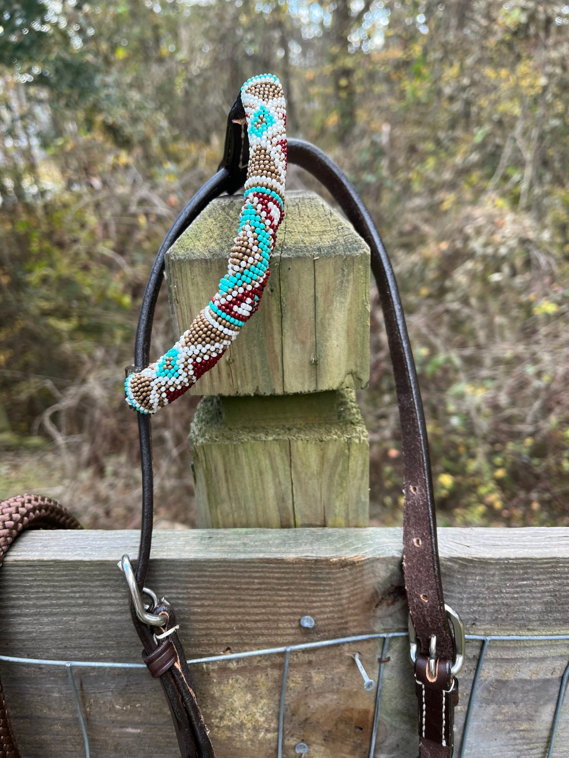 Beaded Complete Bitless Hackamore Rawhide Bosal Bridle Set Horse Size ...