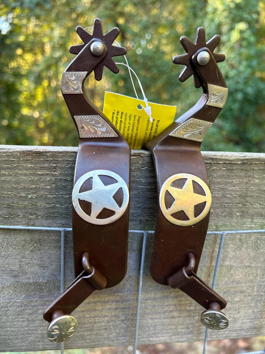 Pair Adult Size Brown Steel Western Spurs Engraved Silver Accents Free ...
