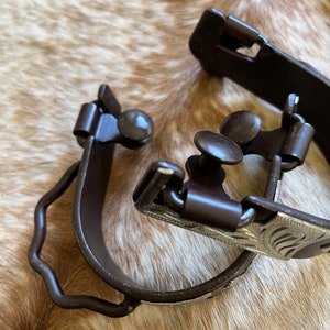 Pair Ladies Western Antiqued Brown Bumper Style Spurs Silver Barrel ...