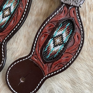 Two Tone Genuine Leather Beaded Inlay Pair Ladies Size Western Spur ...