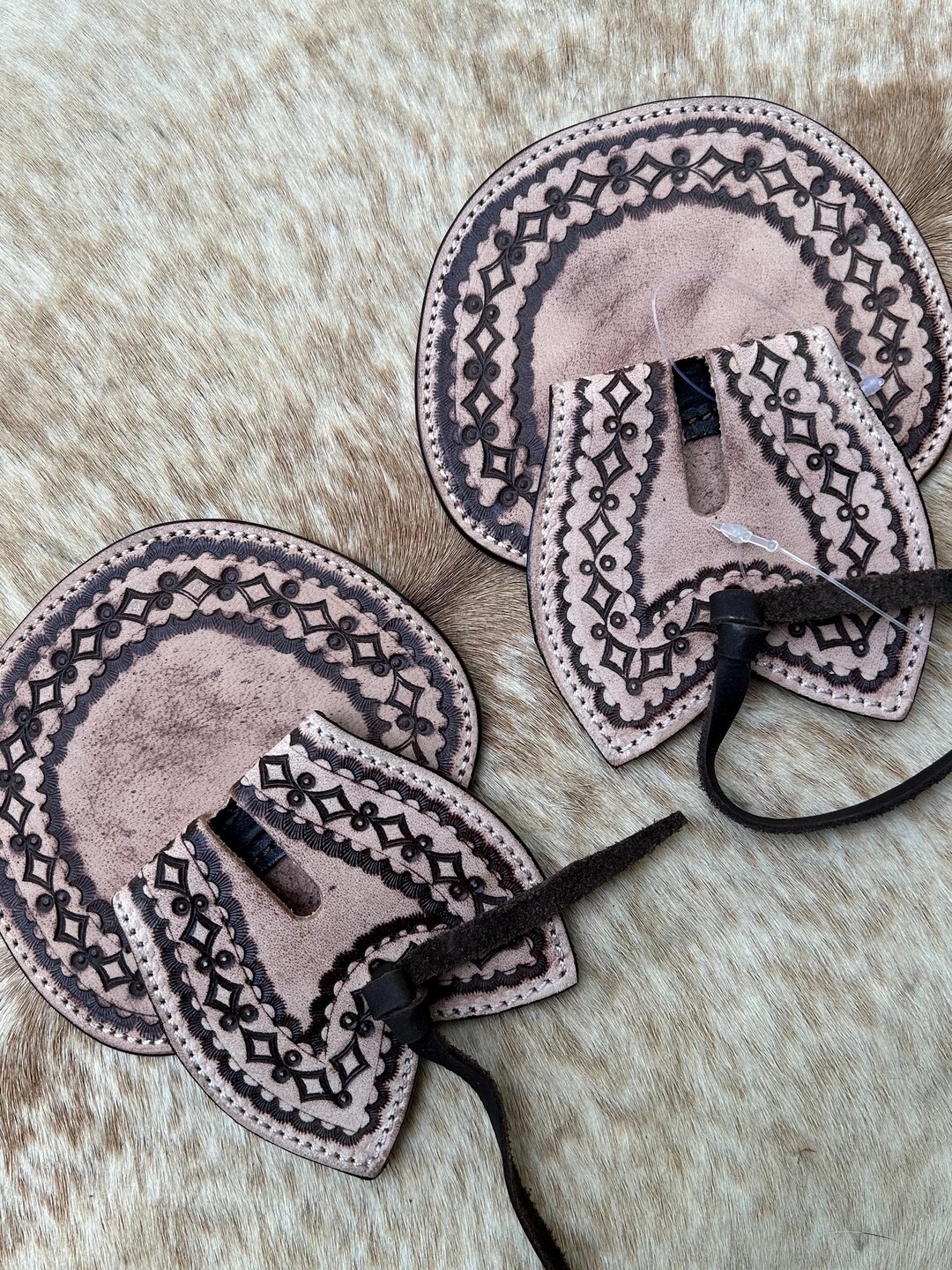 Pair of Tooled Natural Leather Girth Cinch Buckle Protectors FREE ...