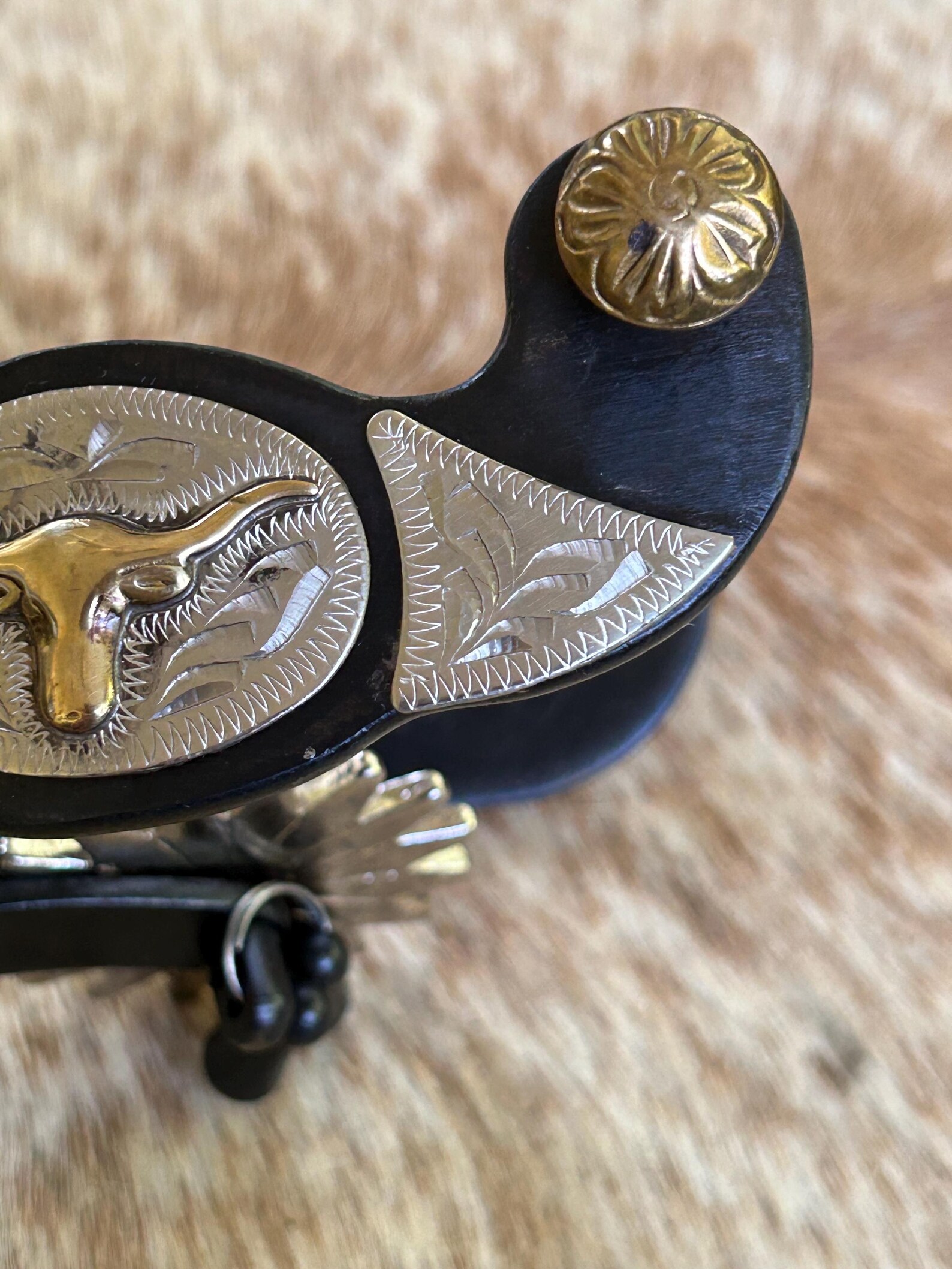 Pair Adult Size Black Steel Western Jingle Bob Spurs Engraved Silver ...