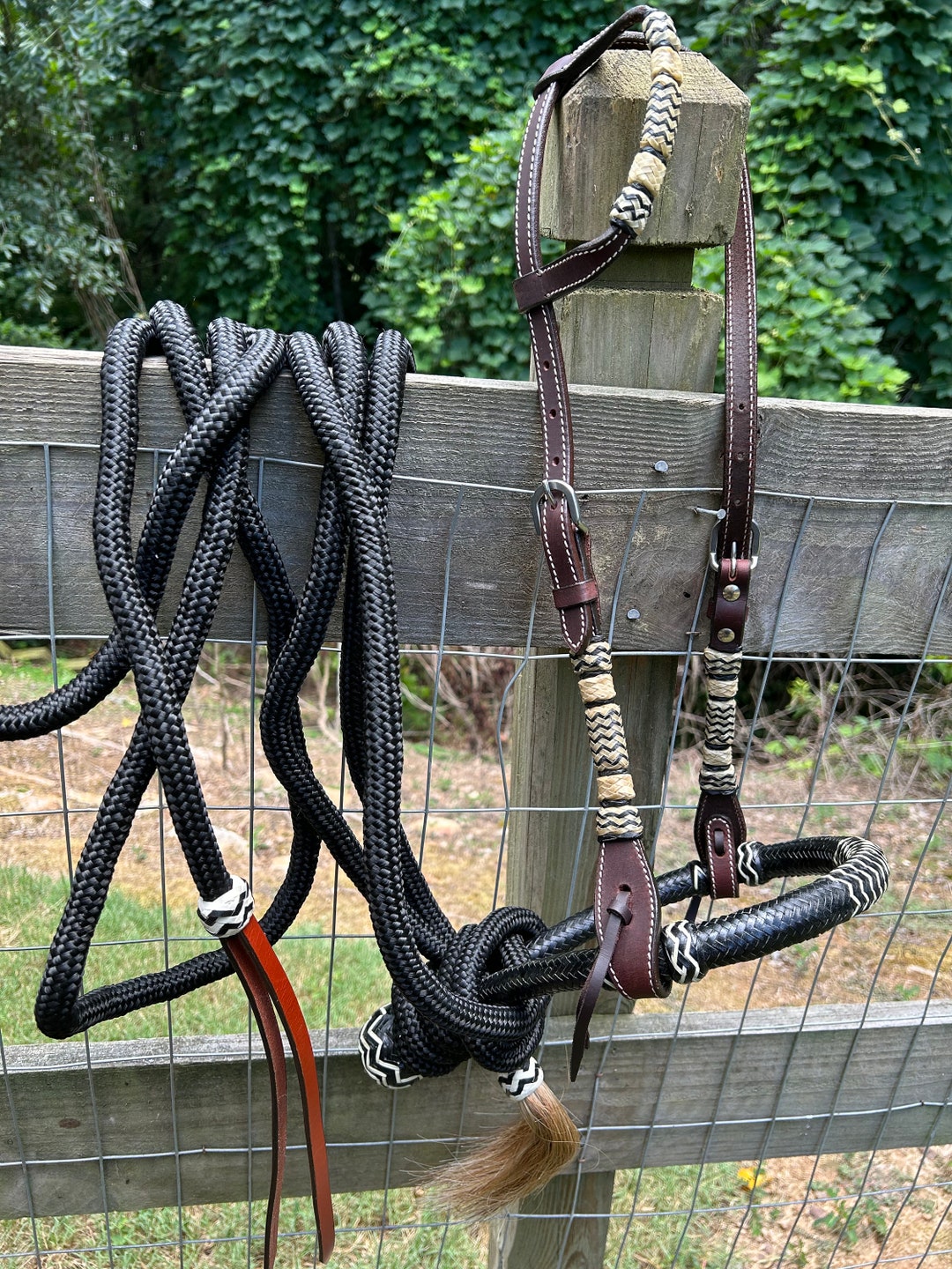 Beautiful Complete Bitless Hackamore Bosal Bridle and Nylon Mecate Rein ...