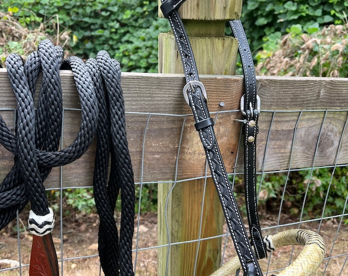 Black Bitless Hackamore Complete Rawhide Bosal and Mecate Rein Set FREE ...