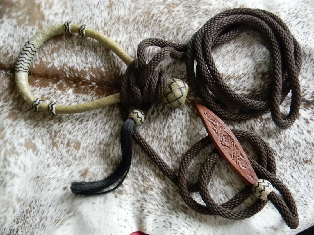 Natural Rawhide Bosal Bitless Riding Set Brown Nylon Mecate Rein FREE ...