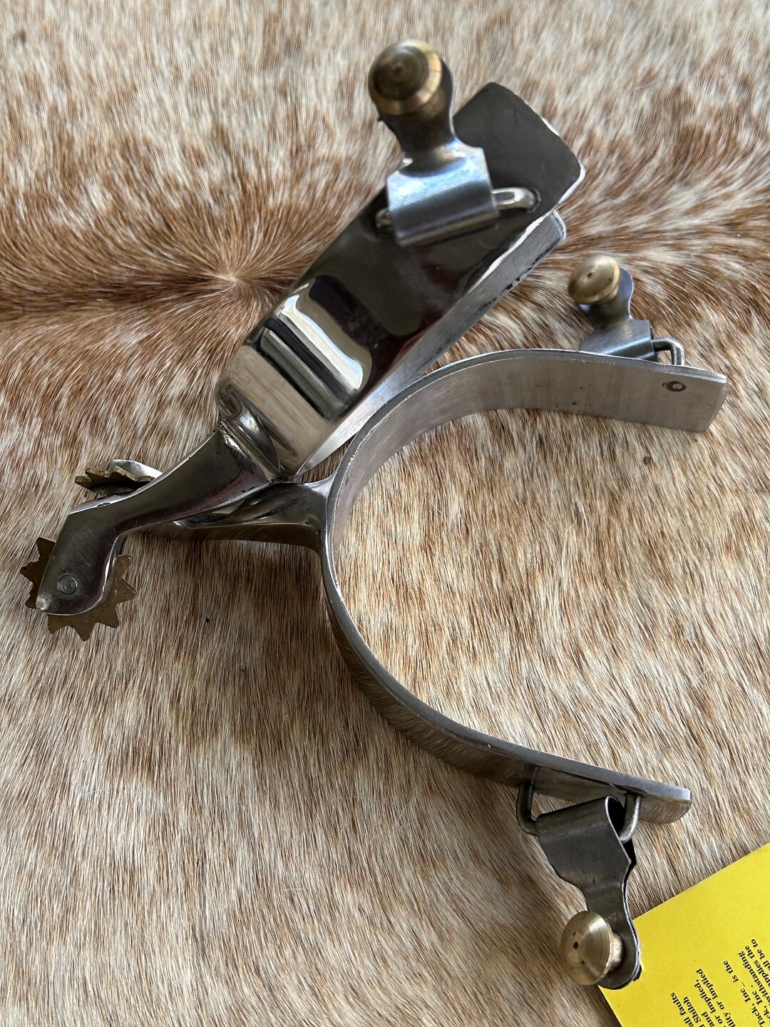 Pair Adult Size Stainless Steel Western Spurs Brass Buttons and Rowels ...