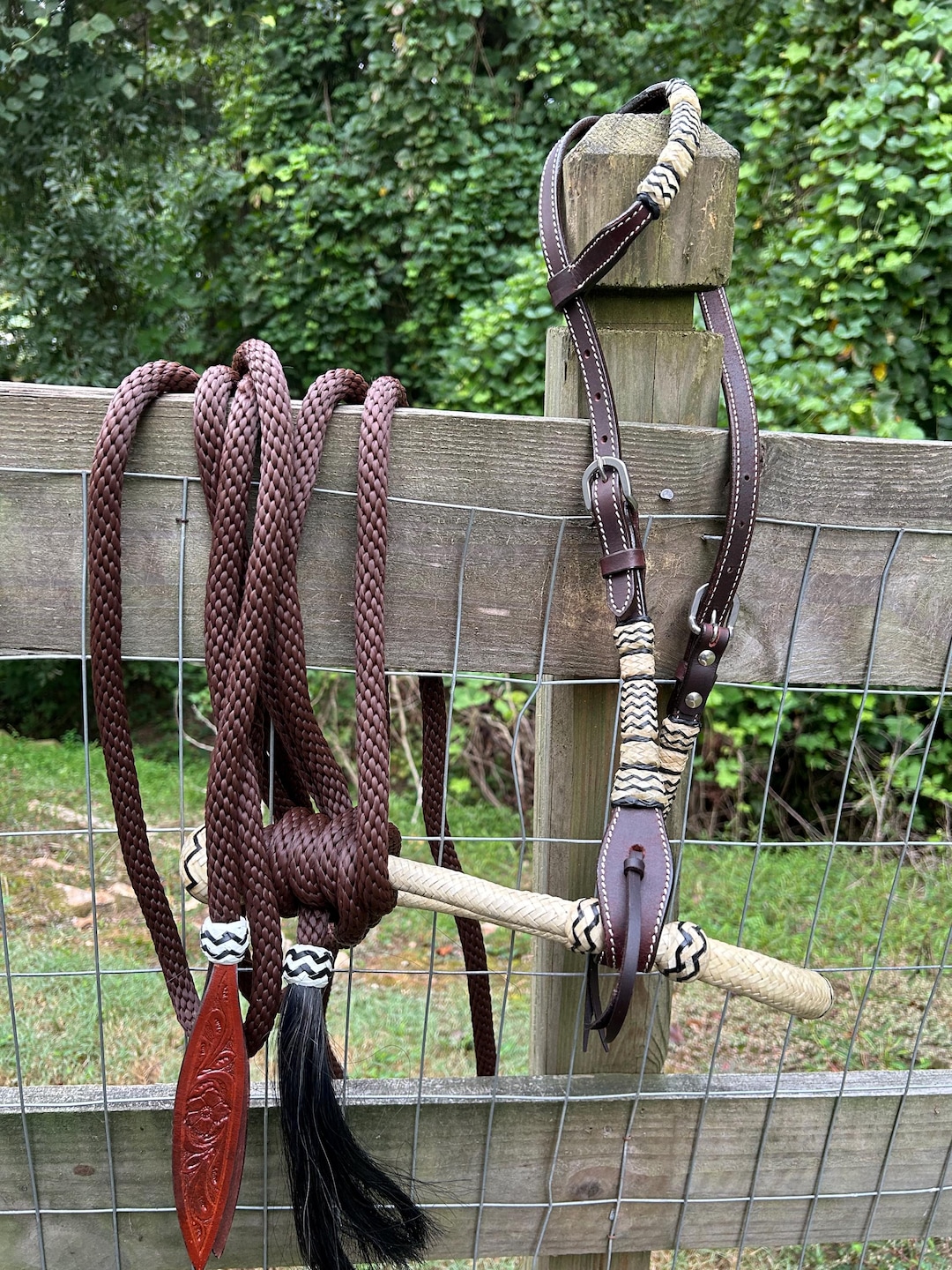 Complete Bitless Hackamore Bosal Bridle and Nylon Mecate Rein Set Horse ...