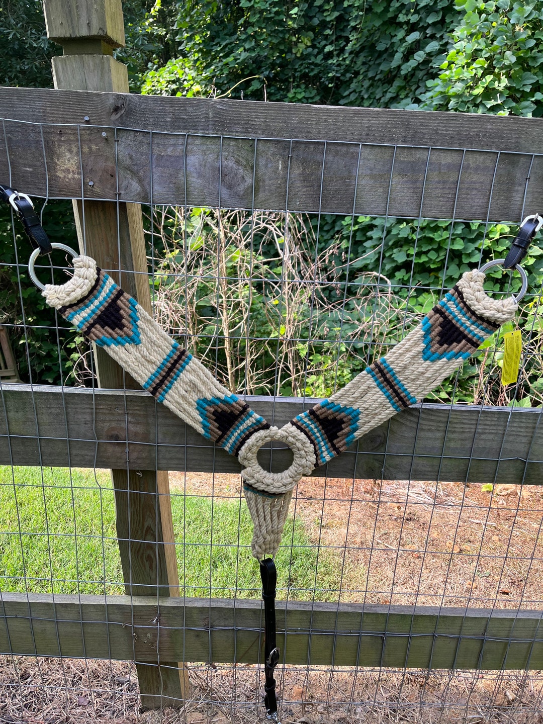 Cotton Blend Multi String Western Breast Collar Teal and Brown Woven ...