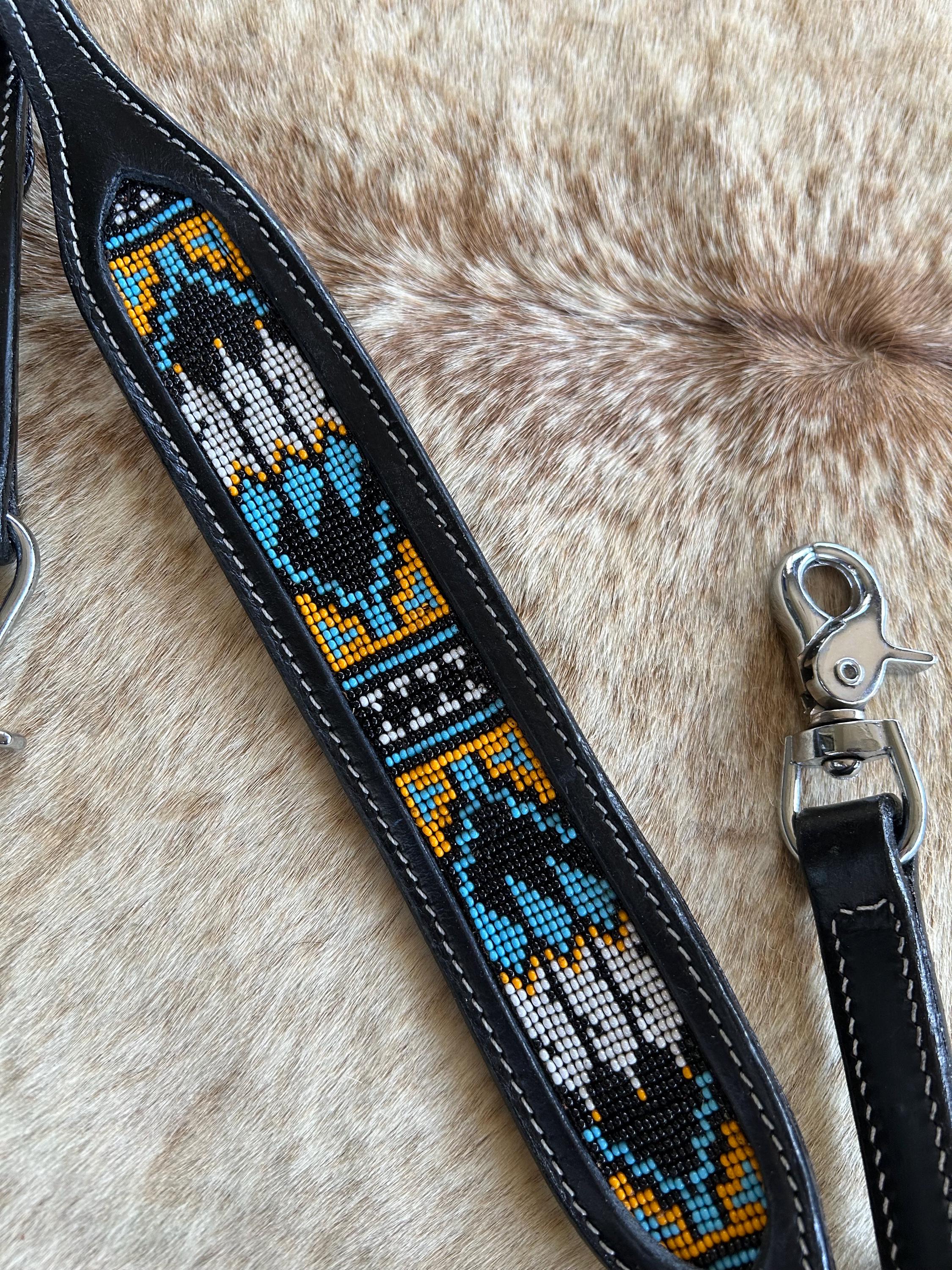 Native American Design Beaded Black Leather Western Wither Strap FREE ...
