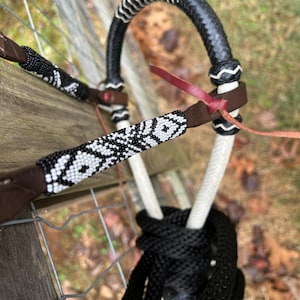 Black Complete Bitless Hackamore Bosal Bridle and Nylon Mecate Rein Set ...