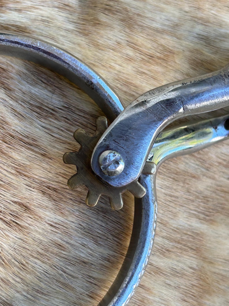 Pair Adult Size Western Embossed Chrome Plate Spurs Brass Rowels and ...