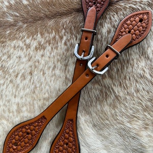 Pair Adult Size Western Basketweave Tooled Leather Spur Straps FREE ...