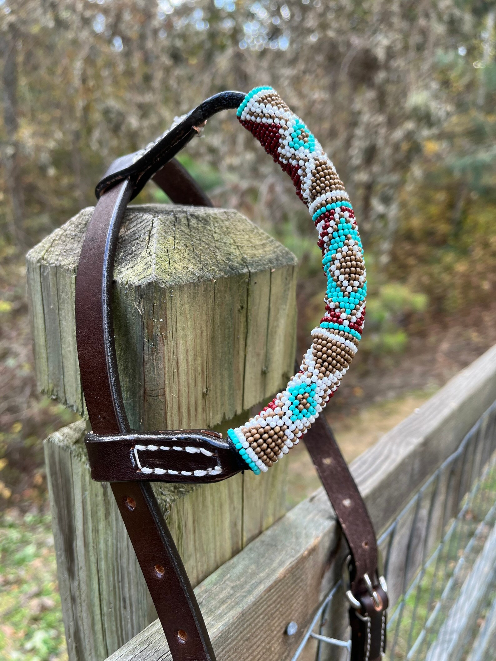 Beaded Complete Bitless Hackamore Rawhide Bosal Bridle Set Horse Size ...