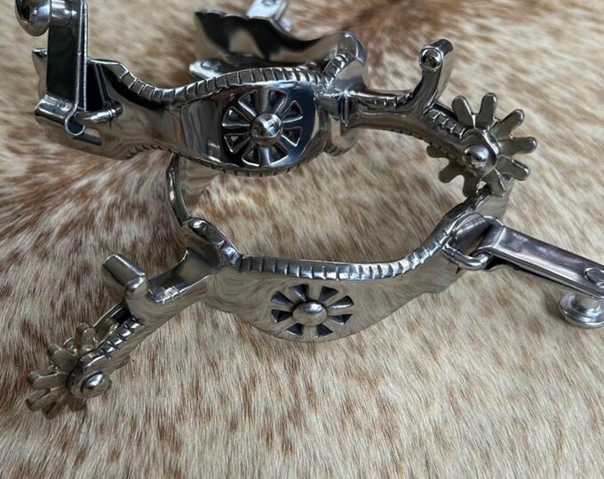 Pair Adult Size Heavy Duty Polished Stainless Steel Western Spurs Free ...