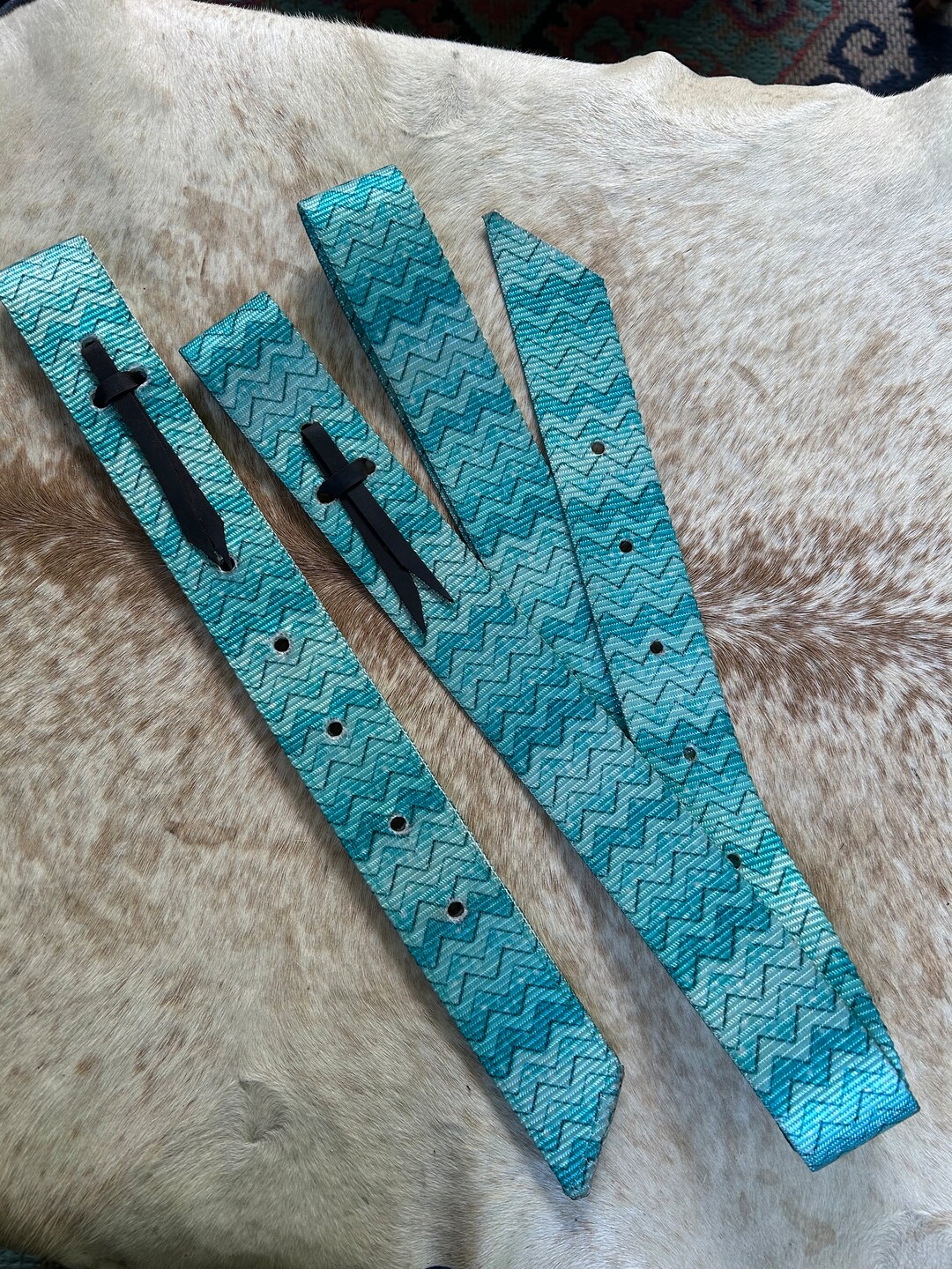 Colorful Design Teal Nylon Tie Strap and Billet Set for Western Saddle ...