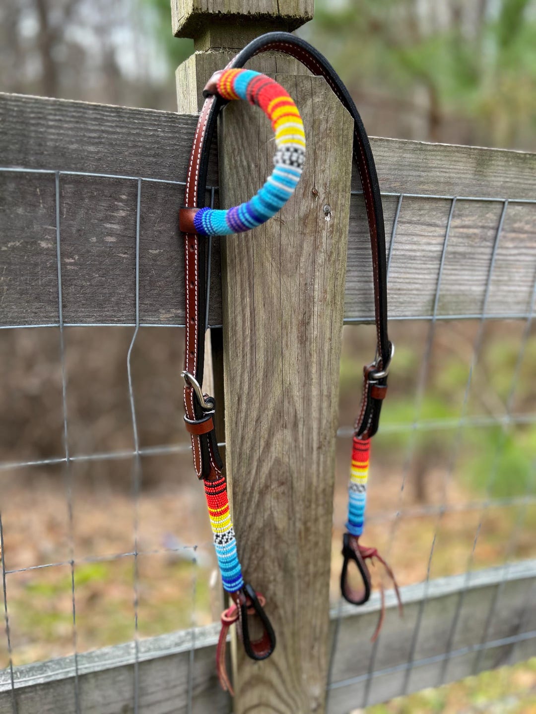 Beaded Leather Western Single Ear Headstall Horse Size FREE Ship - Etsy