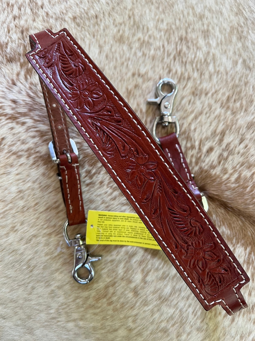 Genuine Leather Medium Oil Finish Floral Tooled Western Wither Strap ...