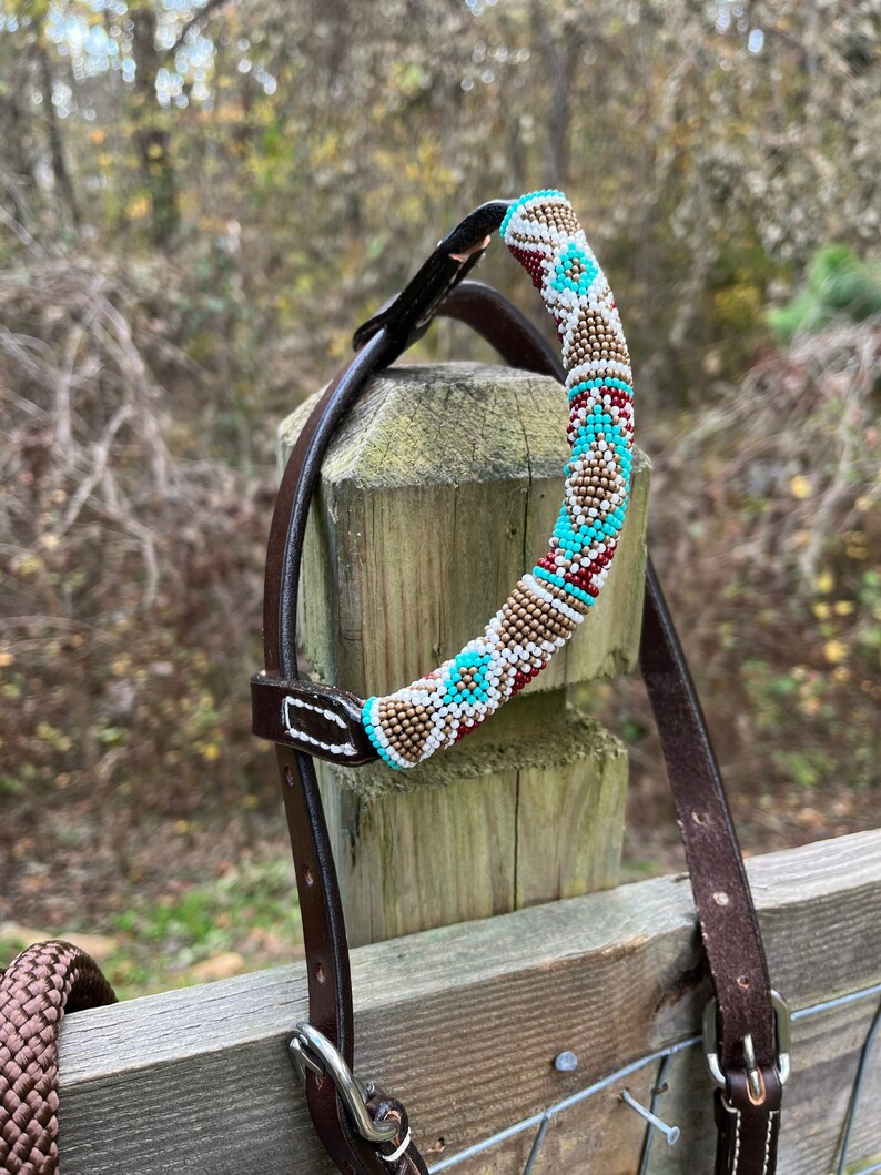 Beaded Complete Bitless Hackamore Rawhide Bosal Bridle Set Horse Size ...