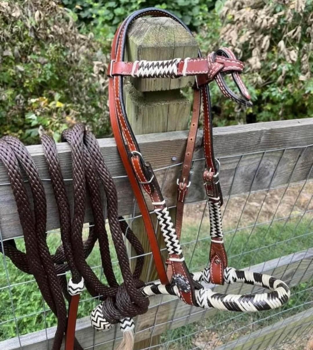 Complete Bitless Hackamore Bosal Bridle and Nylon Mecate Rein Set FREE ...