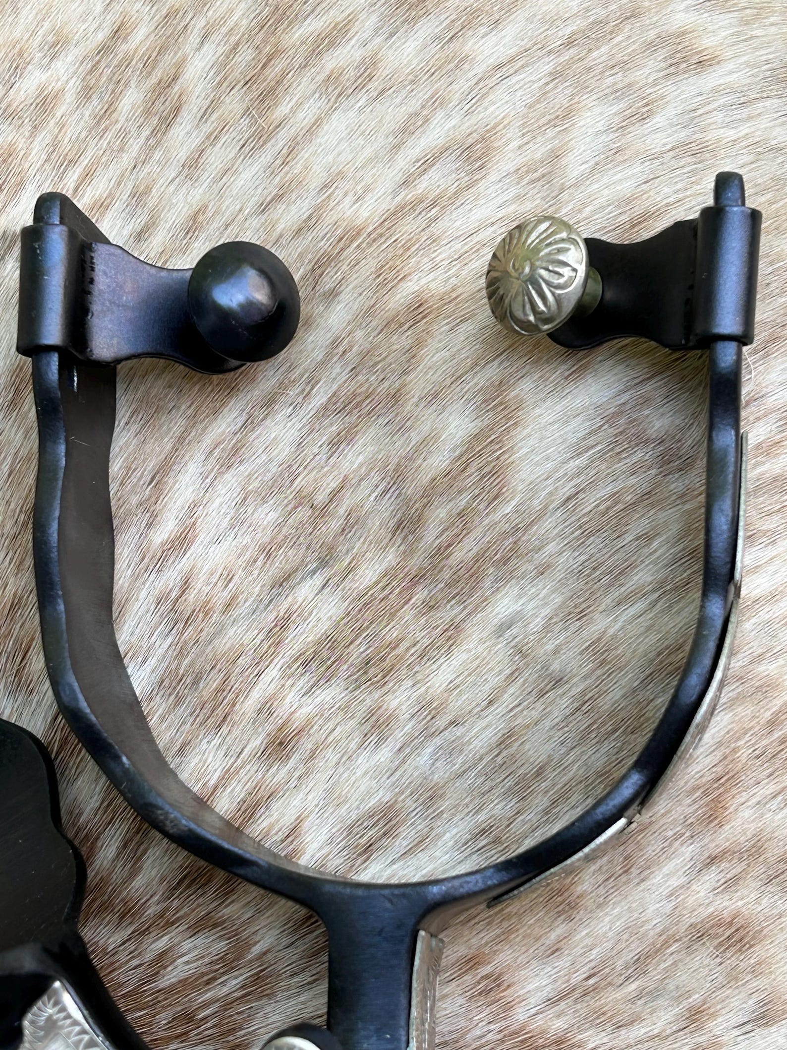 Pair Adult Size Black Steel Western Jingle Bob Spurs Engraved Silver ...