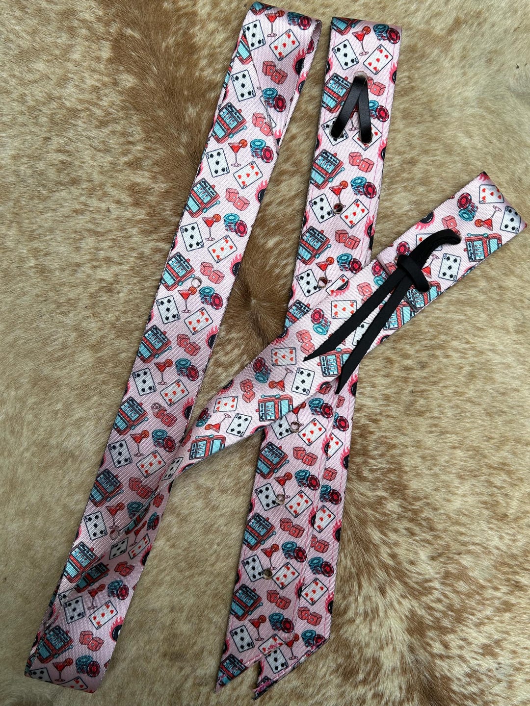 Pink Gambler Design Nylon Tie Strap and Billet Set for Western Saddle ...