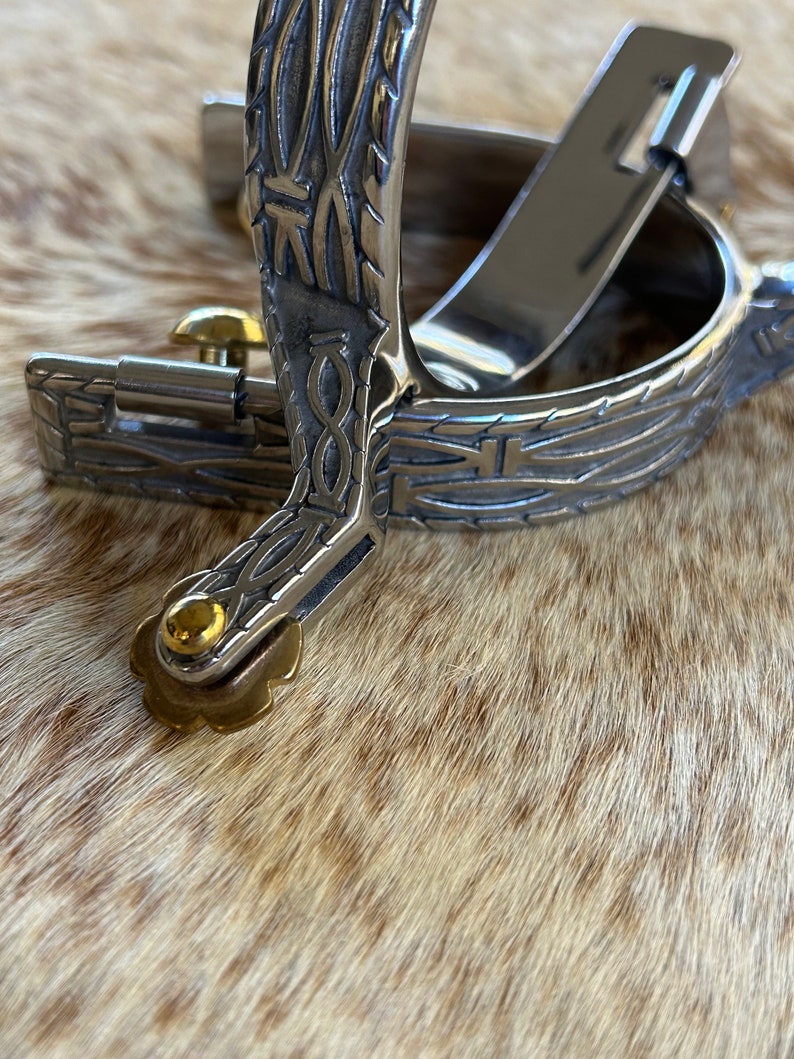 Pair Adult Size Western Stainless Steel Barbed Wire Design Spurs FREE ...