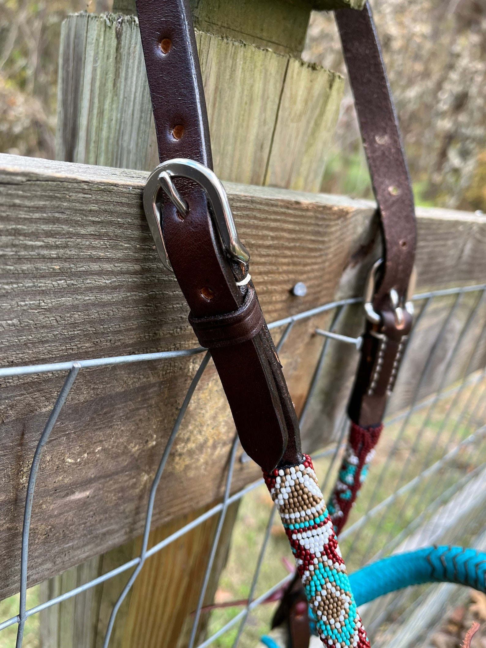 Beaded Complete Bitless Hackamore Rawhide Bosal Bridle Set Horse Size ...