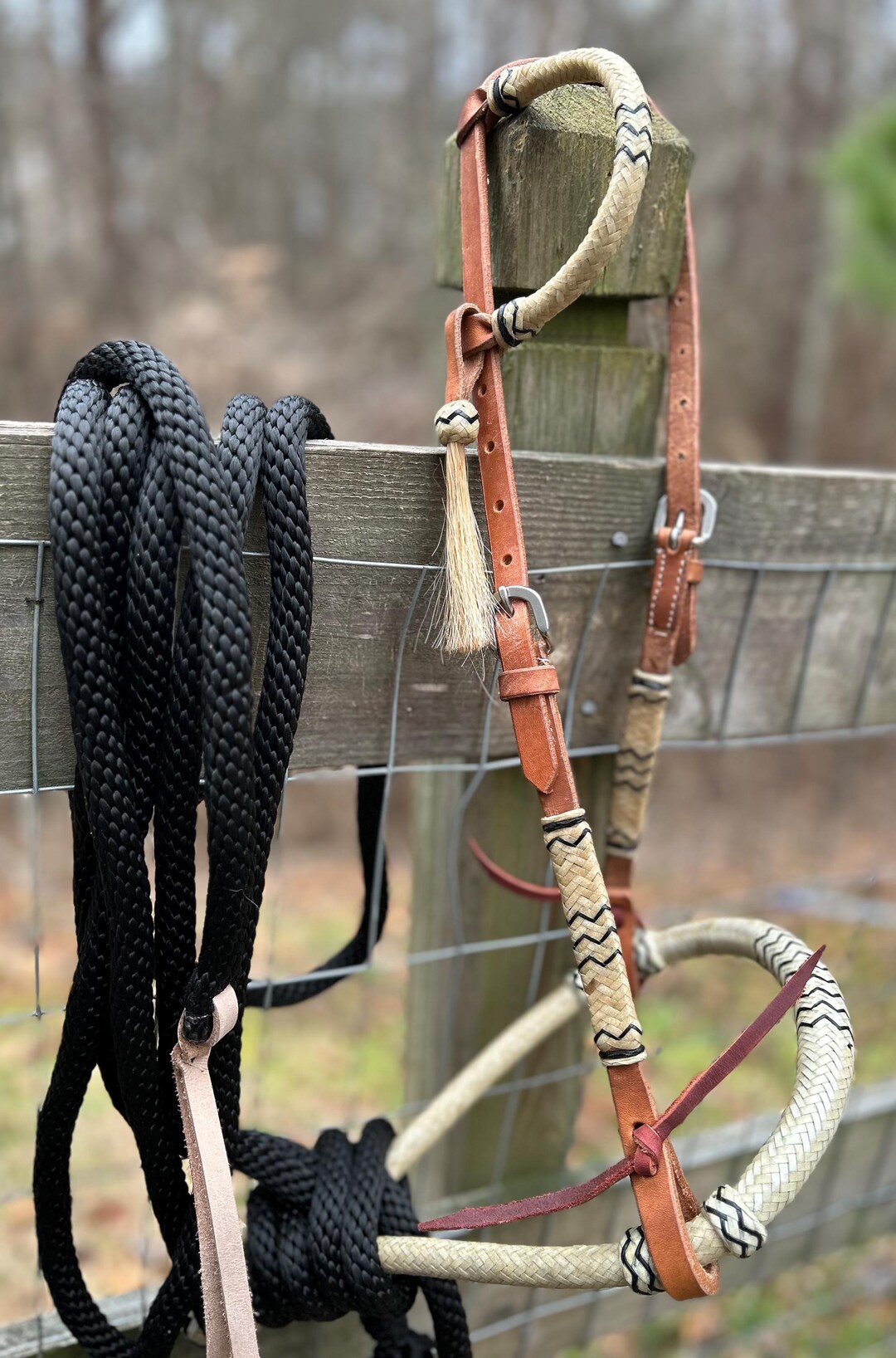 Bitless Hackamore Rawhide Bosal and Nylon Mecate Rein Set FREE Shipping ...