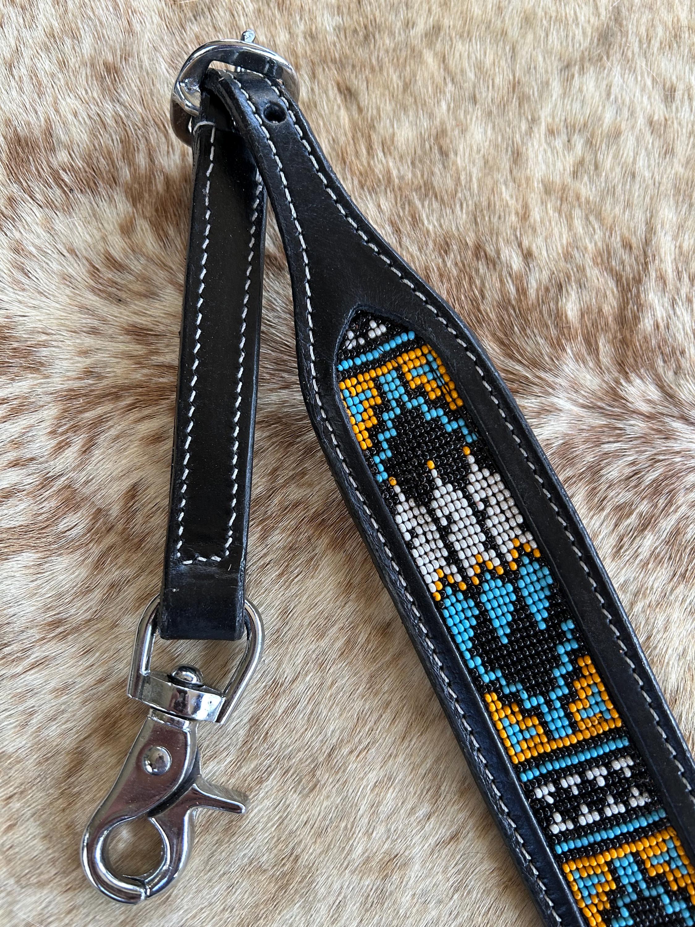 Native American Design Beaded Black Leather Western Wither Strap FREE ...