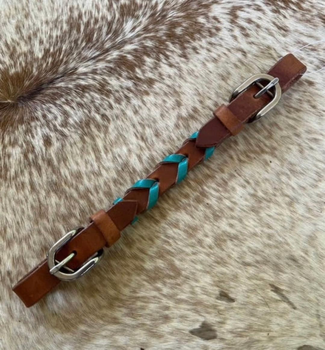 Harness Leather Braided Western Curb Strap Teal Lacing for Horse Bridle ...
