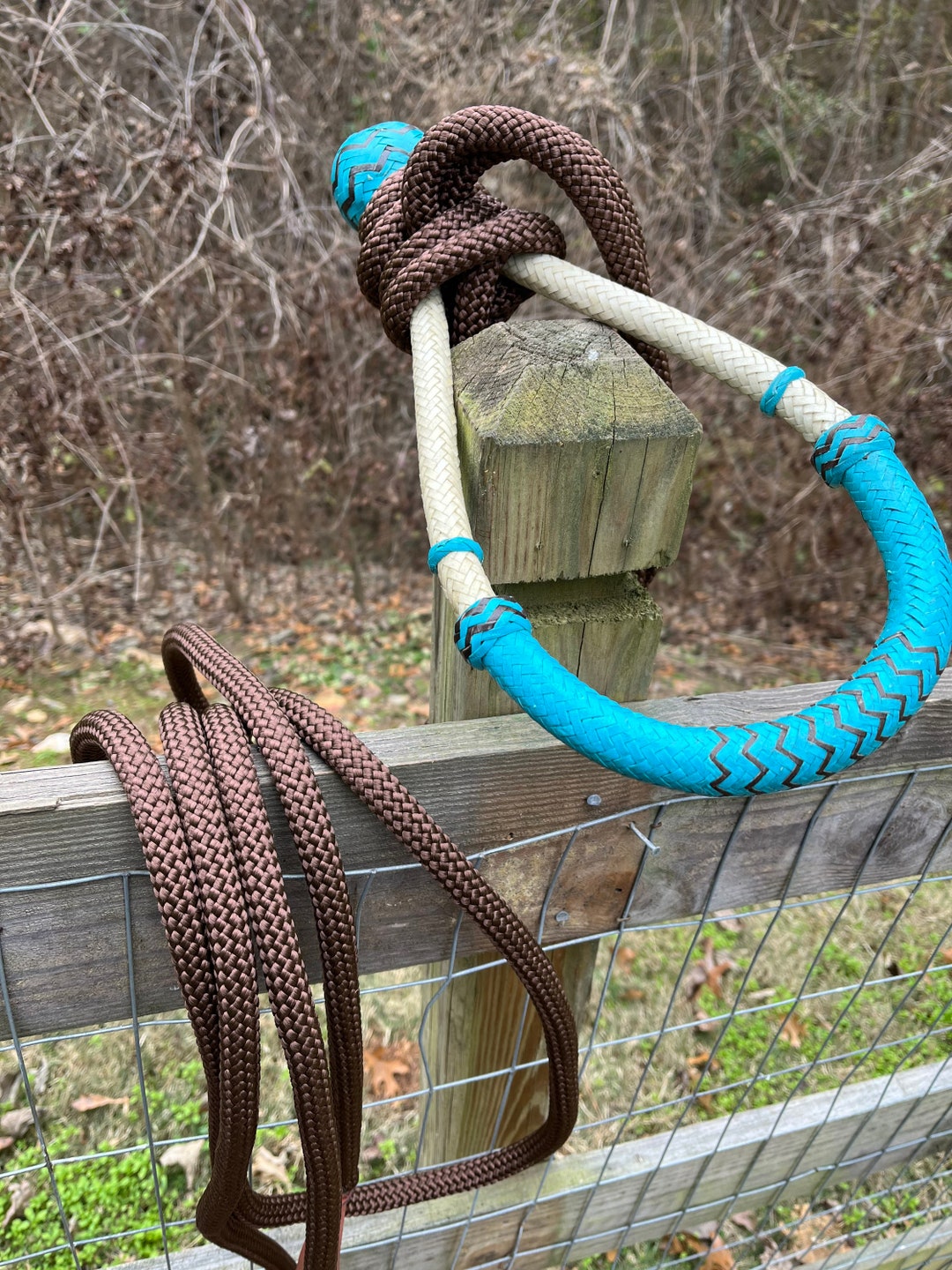 Teal Rawhide Bosal and Brown Nylon Mecate Rein Set - Etsy