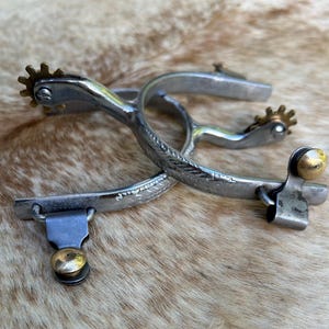 Pair Adult Size Western Embossed Chrome Plate Spurs Brass Rowels and ...