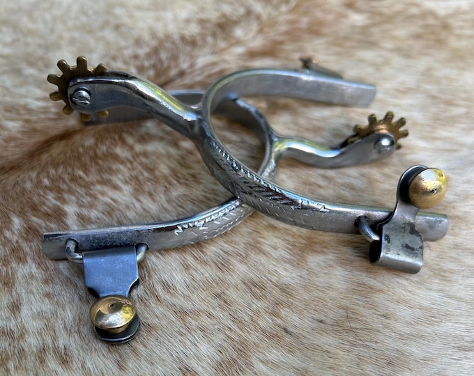 Vintage RODEO Fully HAND ENGRAVED Full Size Men's Riding Cowboy Spurs ...