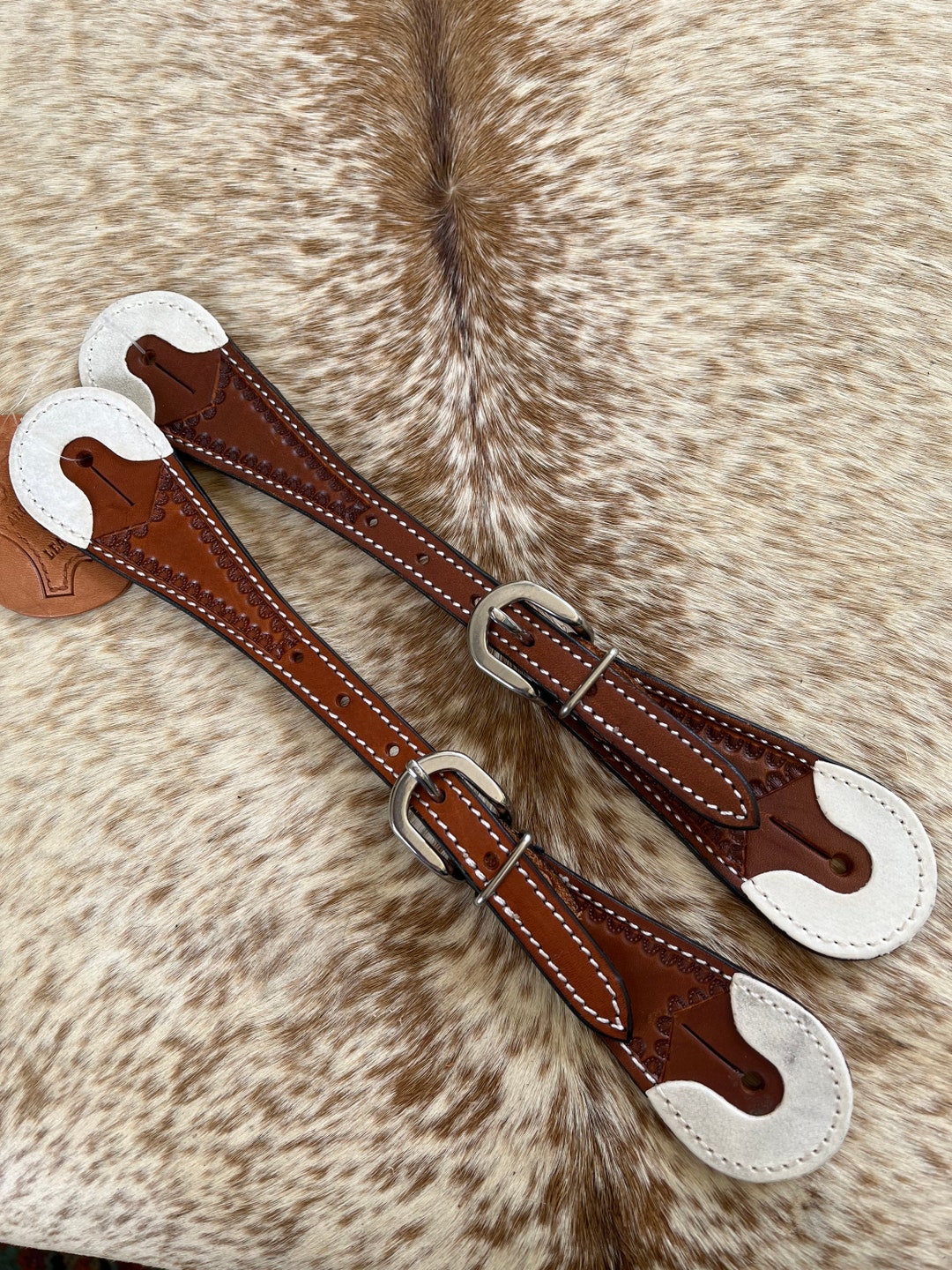 Pair of Adult Size Genuine Leather Shell Tooled Western Spur Straps ...