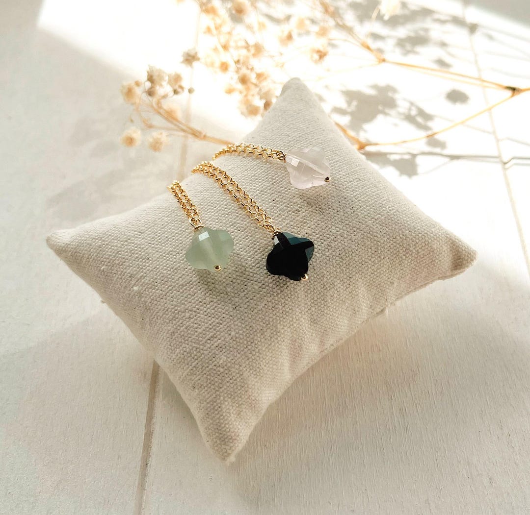 Clover Necklace Natural Stones and 925 Gold Silver - Etsy