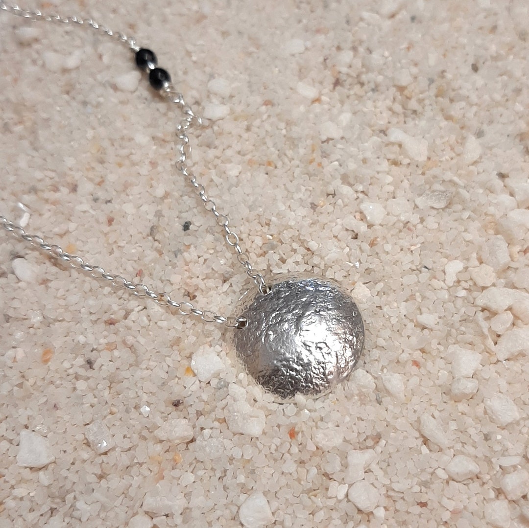 Solid Silver Reticulated Long Necklace, Solid Silver Disc Necklace - Etsy