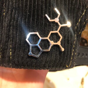 LSD Molecule Pin, LSD-25 Lysergic Acid Art Lapel Pin / Hat Pin Gold or ...