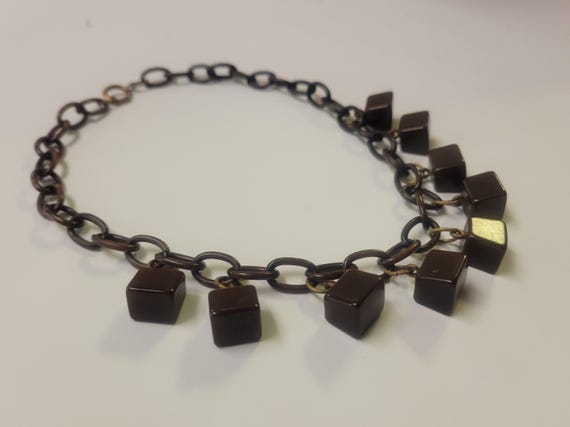Vintage Brown Bakelite Cube Choker with Chunky Cellul… - Gem