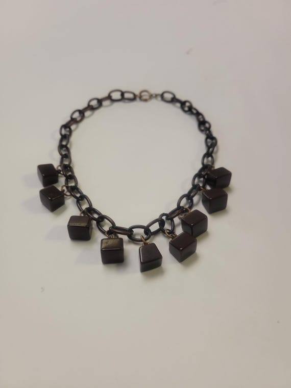 Vintage Brown Bakelite Cube Choker with Chunky Cellul… - Gem