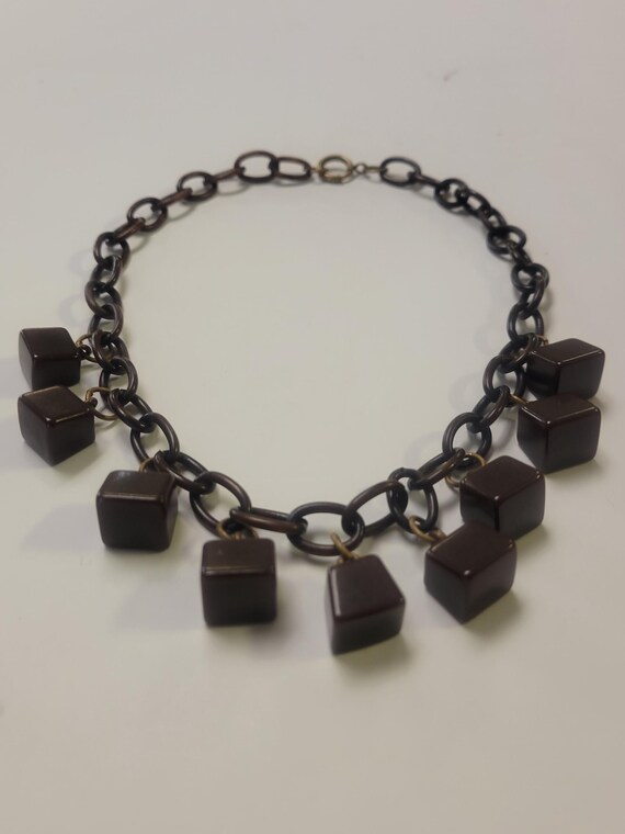 Vintage Brown Bakelite Cube Choker with Chunky Cellul… - Gem