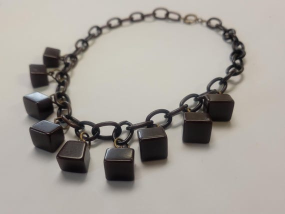 Vintage Brown Bakelite Cube Choker with Chunky Cellul… - Gem