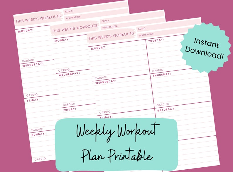 Weekly Workout Plan Printable | Workout Instant Download | Simple Blank ...