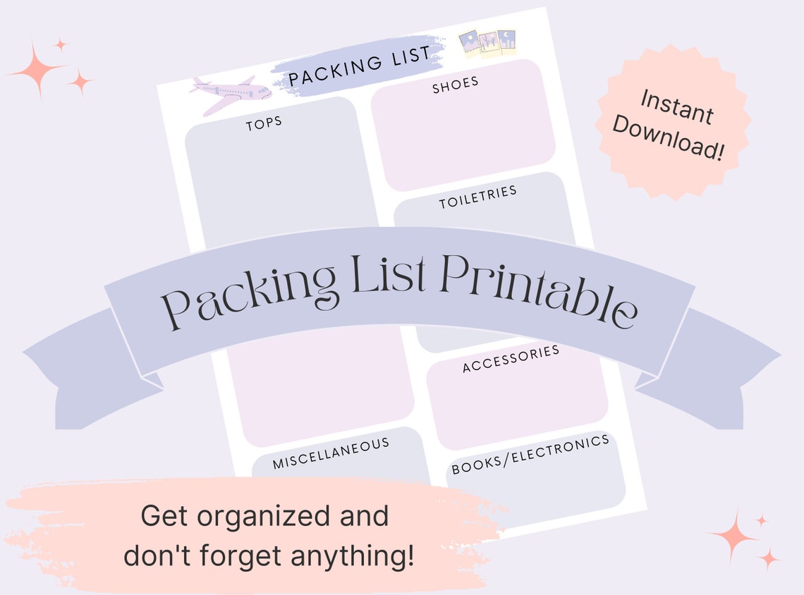 Printable Packing List Instant Download | Trip Organizer | Travel ...